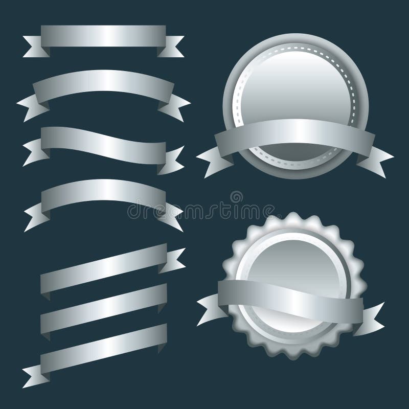 Set of Silver Ribbons, Labels and Badges Stock Vector - Illustration of ...