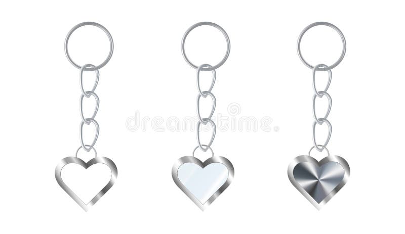 A Set Of Silver Or Steel Keychains In The Shape Of A Heart Metal Key