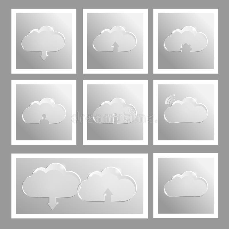 Set of 8 Silver Stickers with Clouds Stock Vector - Illustration of ...
