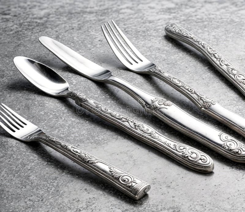 A Set of Silverware with a Variety of Utensils Including a Fork, Knife ...