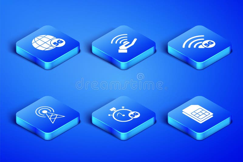 Set Sim Card, 5G Network, Digital Speed Meter, Antenna, and Icon ...