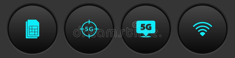 Set Sim Card, 5G Network, Location and Wi-Fi Wireless Icon. Vector ...