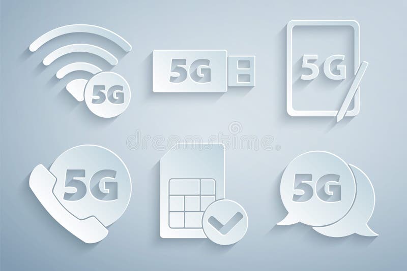 Set Sim Card, Graphic Tablet with 5G, Phone Network, Modem and Icon ...
