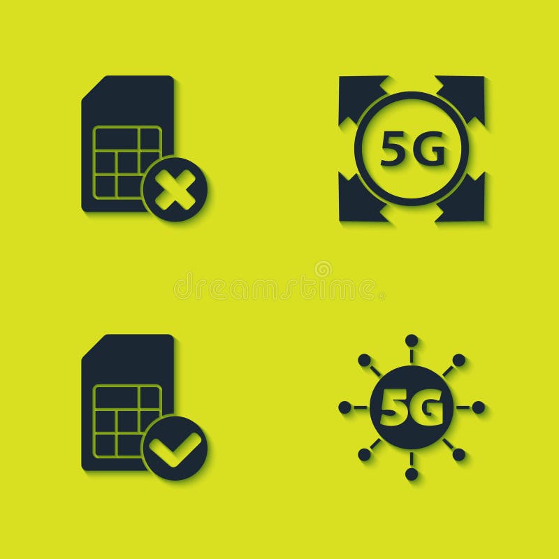 Set Sim Card Rejected, 5G Network, and Icon. Vector Stock Illustration ...