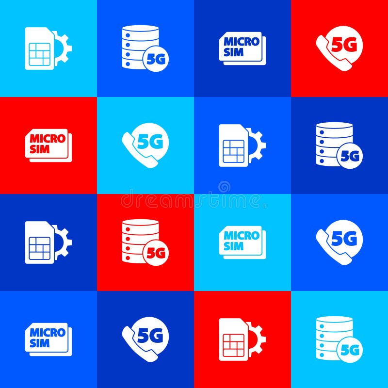 Set Sim Card Setting, Server 5G Network, Micro Card and Phone with Icon ...