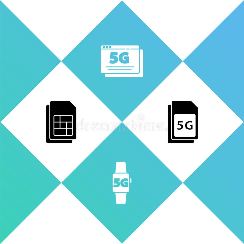 Set Sim Card, Smart Watch 5G Network, and Card Icon. Vector Stock ...