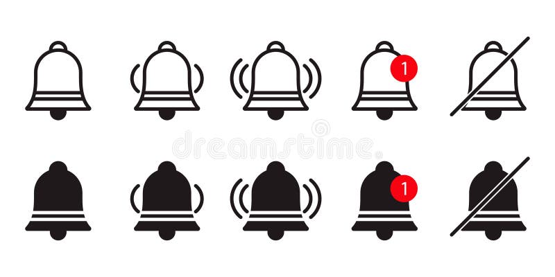 Set of Simple Bell Notification Icons Stock Vector - Illustration of ...