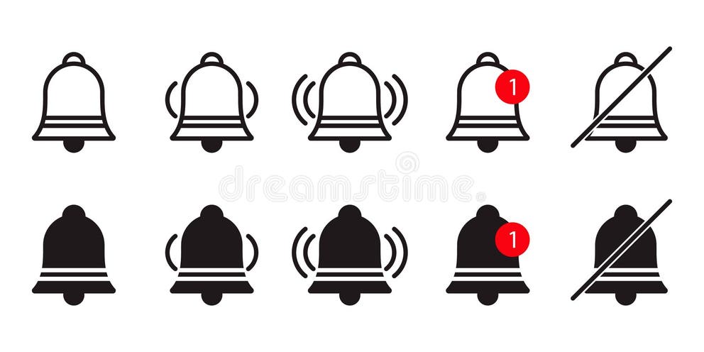 Set of Simple Bell Notification Icons Stock Vector - Illustration of ...
