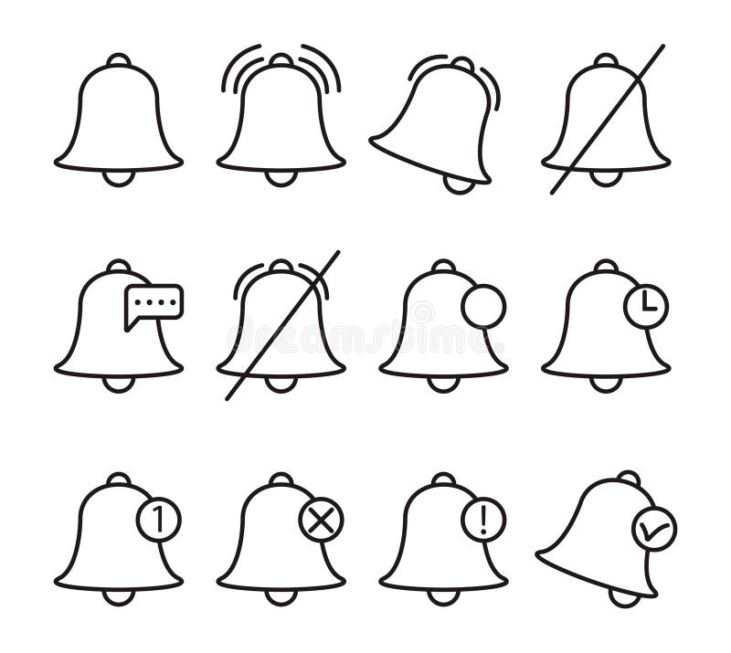 Set of Simple Bell Notification Icons Stock Vector - Illustration of ...