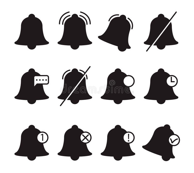 Set of Simple Bell Notification Icons Stock Vector - Illustration of ...