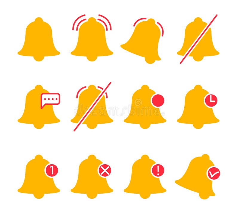 Set of Simple Bell Notification Icons Stock Vector - Illustration of ...