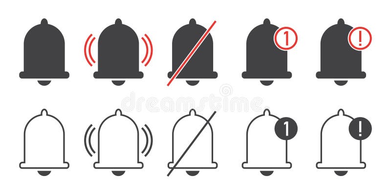 Set of Simple Bell Notification Icons Stock Vector - Illustration of ...