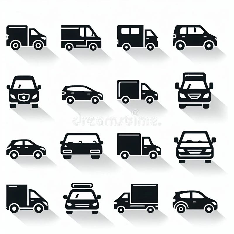 Set of Simple Black Car Icons in Flat Vector Style Stock Illustration ...