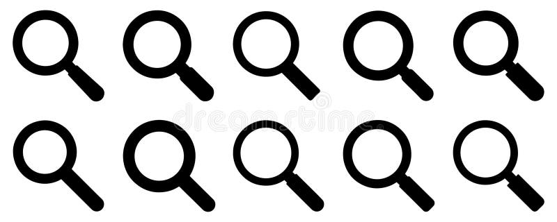 Set of Simple Black Magnifying Glass Icons, Search Icon Vector Stock ...