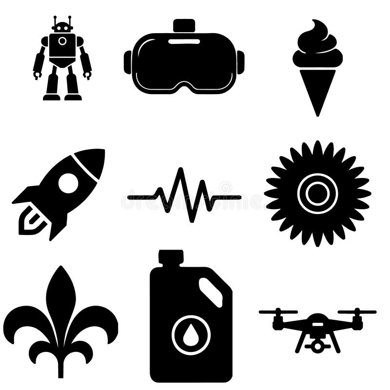 Set of Simple Black and White Icons Representing Everyday Objects Stock ...
