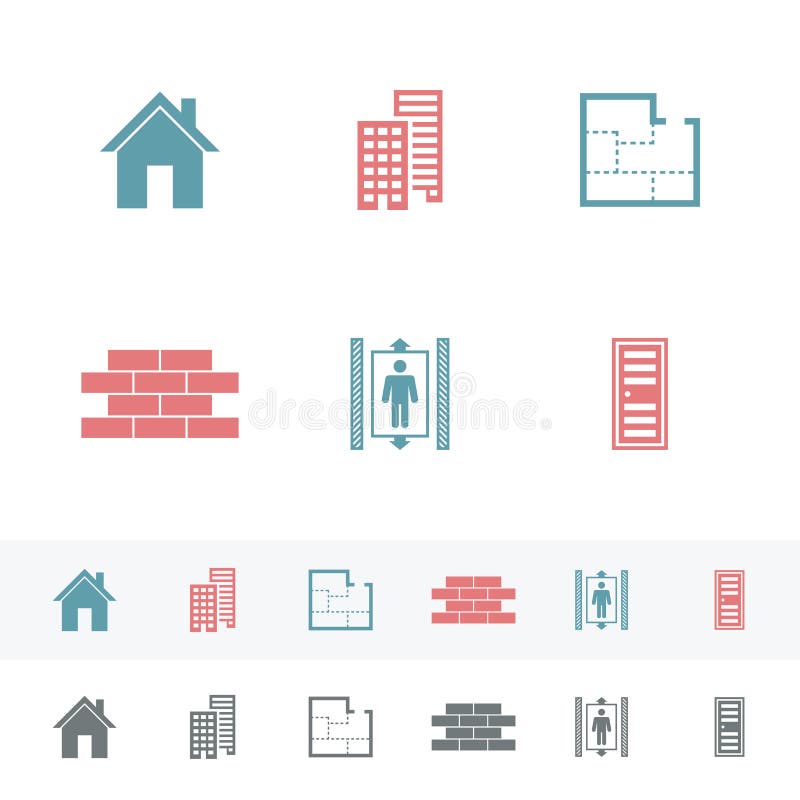 Set of Simple Building Flat Icons Stock Vector - Illustration of globe ...