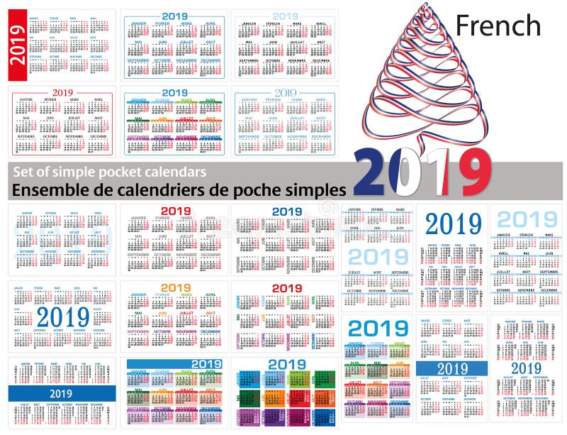 Set of Simple Calendars in French on 2019 Two Thousand Nineteen . Week ...