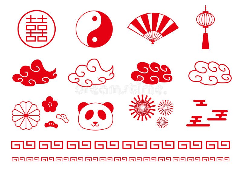 A Set of Simple Chinese Motifs Stock Illustration - Illustration of ...