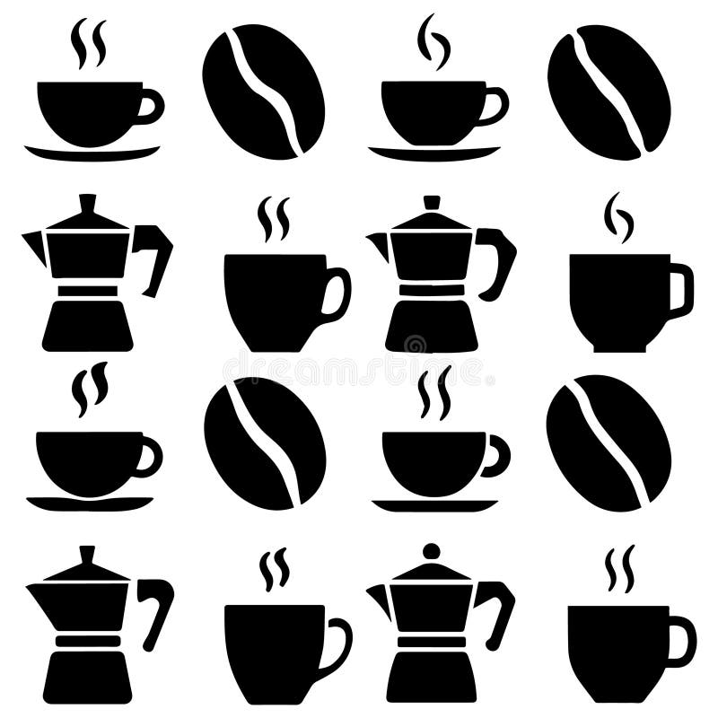 Set of Simple Coffee Icons in Silhouette Style. Stock Vector ...