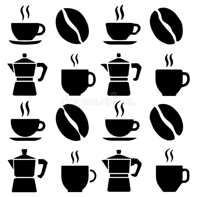 Set of Simple Coffee Icons in Silhouette Style Vector Stock Vector ...