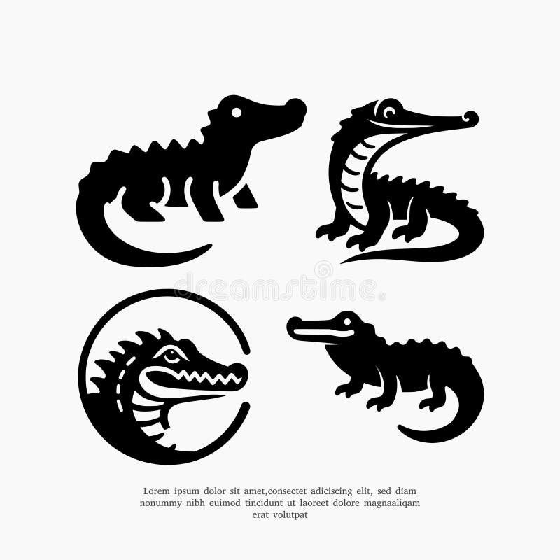 Set of Simple Crocodile Silhouette Logo Design Template Stock Vector ...