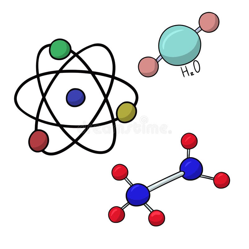 A Set of Simple Diagrams of Molecules and Atoms, Vector Illustration in ...