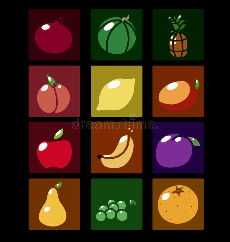 Set of Simple Different Cartoon Fruits Icons Stock Vector ...