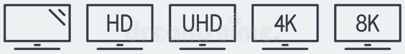 Set of Simple Display or Movie Resolution Icons, Line Tv Screen Drawing ...