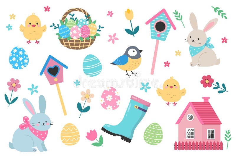 Set of Simple Easter Illustrations. Vector Illustration in Flat Style ...
