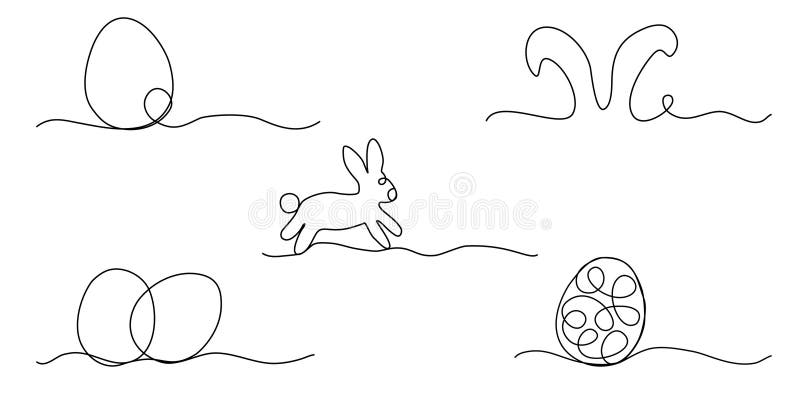 Set of Simple Easter Line Art Illustrations, Outline for Colouring Book ...