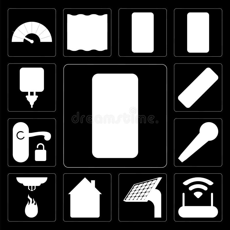 Set of Smart Home, Modem, Panel, Home, Sensor, Microphone, Handle ...