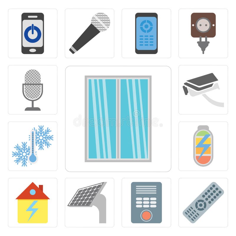 Set of Window, Remote, Intercom, Panel, Home, Power, Temperature Stock ...