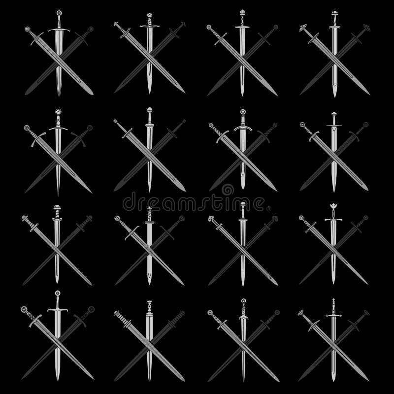 Set of Simple Emblems of Three Crossed Swords. Stock Vector ...