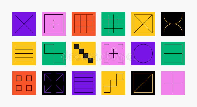 Set of Simple Geometric Abstract Thin Line Icons in a Minimalist Square ...
