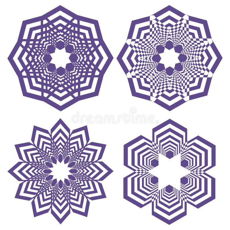 Set of Simple Geometric Design Elements, Purple Shapes on White ...
