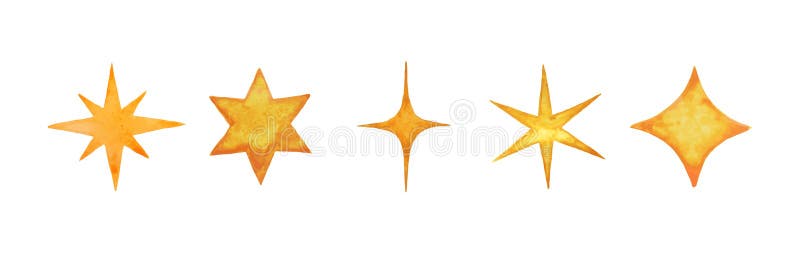 Set Simple Golden Star Watercolor Illustration Simple Golden Star ...