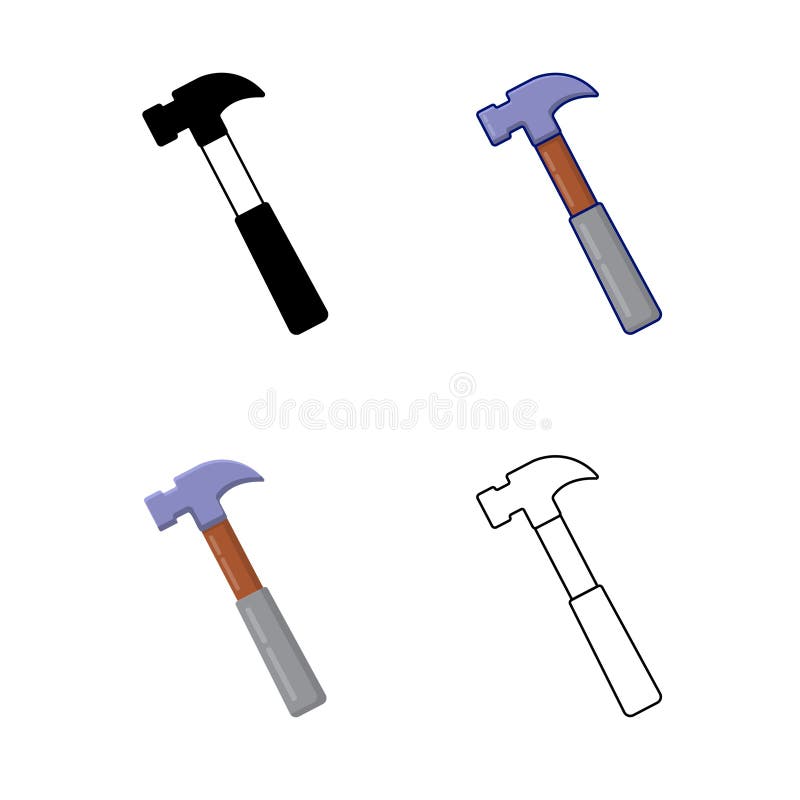 Set of Simple Hammer Equipment Different Style Icon Isolated by White ...