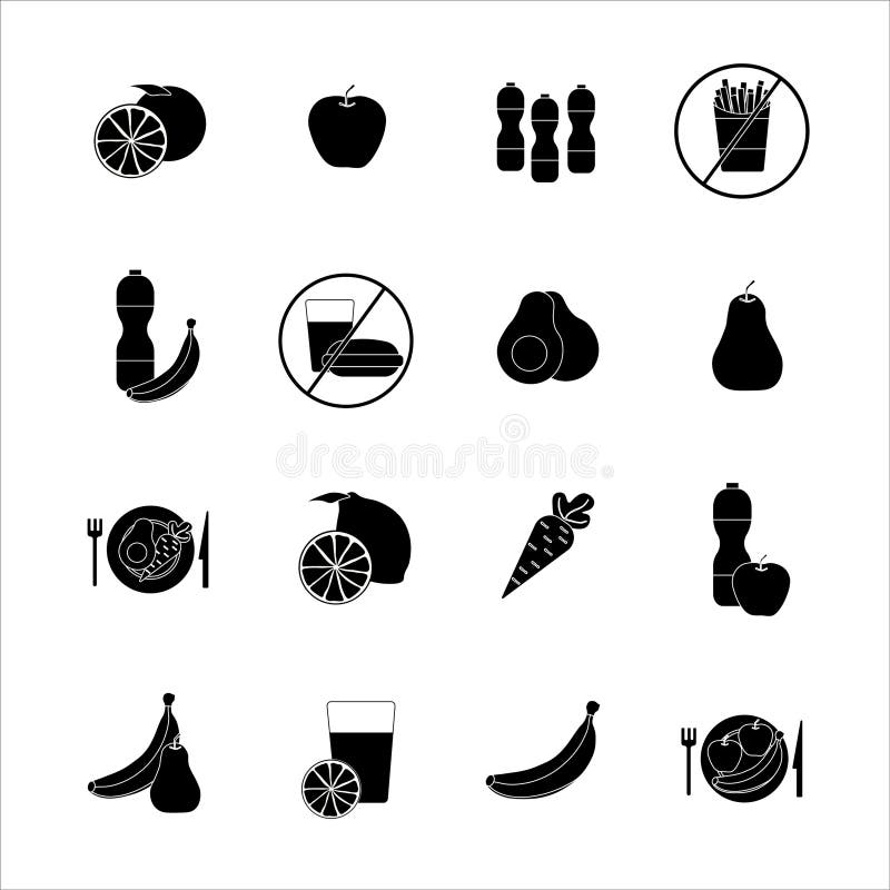 Set of Simple Healthy Eating Icons Stock Vector - Illustration of apple ...