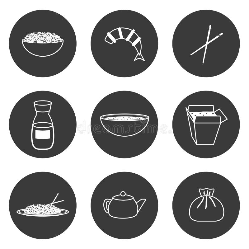 Asian Food Theme Set Simple Icons Stock Illustrations – 12 Asian Food ...