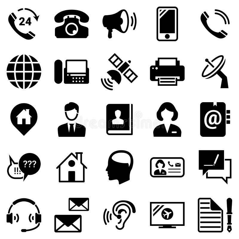Set of Simple Icons on a Theme Contact, Connection, Communication ...