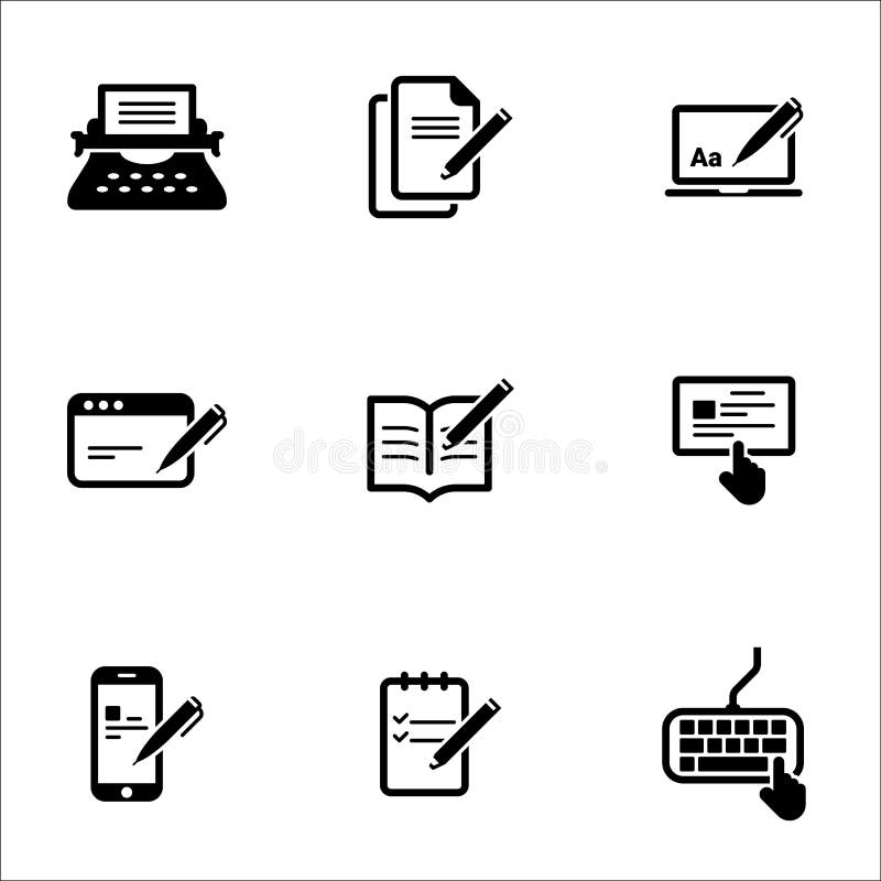 Set of Simple Icons on a Theme Copywriting, Vector, Design, Collection ...