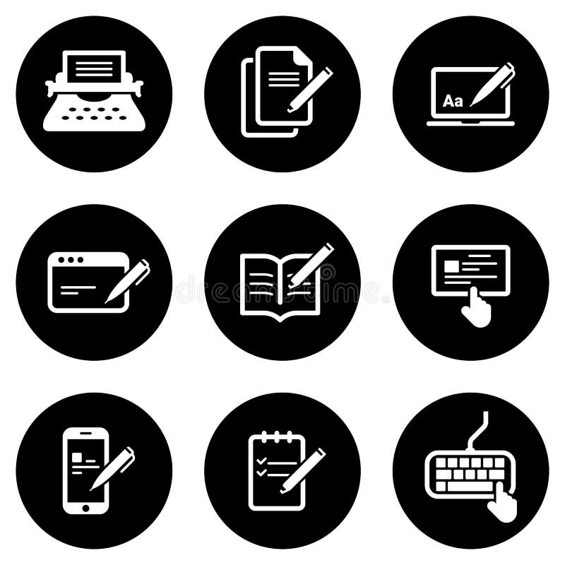Set of Simple Icons on a Theme Copywriting, Vector, Design, Collection ...
