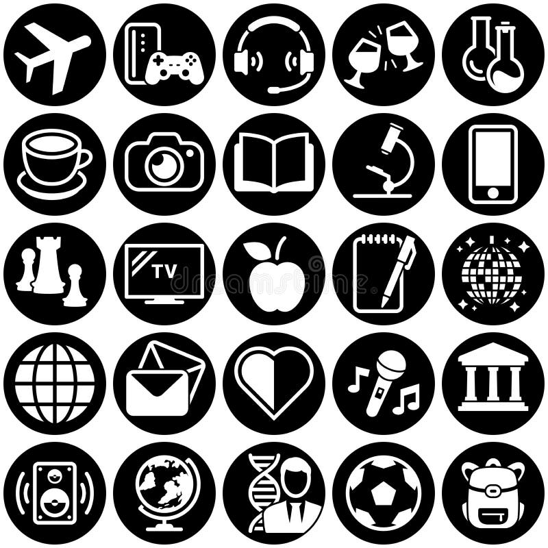 Set of Simple Icons on a Theme Hobbies, Entertainment, Vector, Design ...