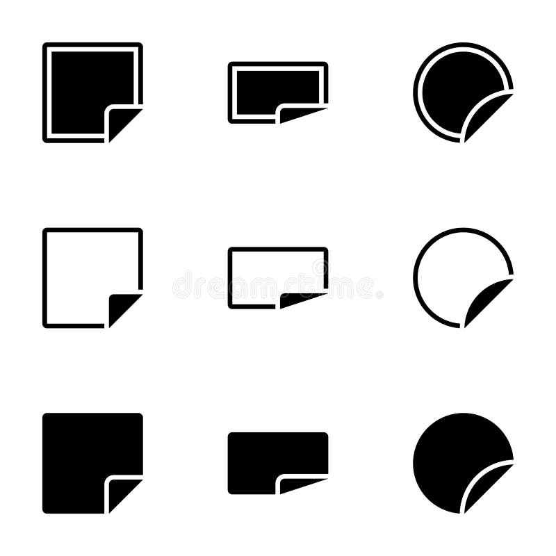 Set of Simple Icons on a Theme Paper with Folded Corners of the Page ...