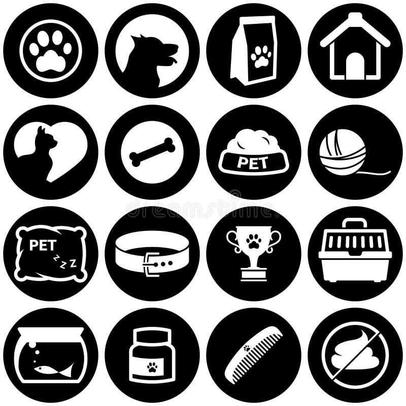 Set of Simple Icons on a Theme Pets, Vector, Design, Collection, Flat ...