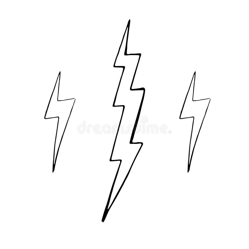 Set of Simple Lightning Doodle, Group of Hand Drawn Objects Stock ...