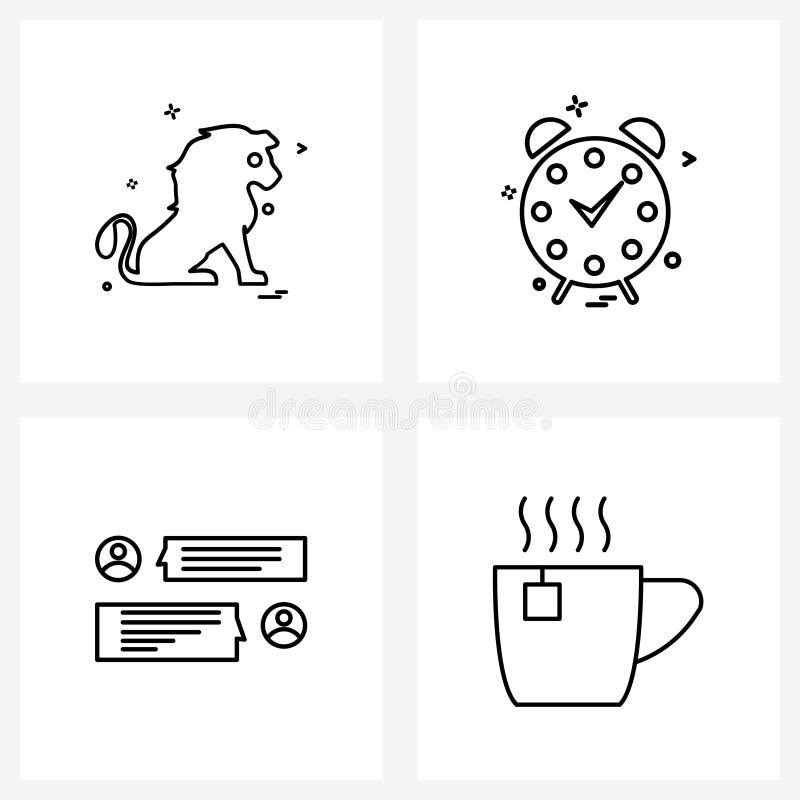 Set of 4 Simple Line Icons of Animal, Hours, Chat Stock Vector ...