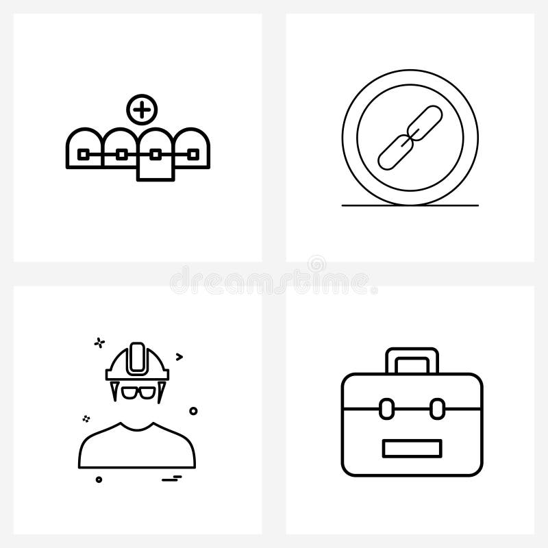 Set of 4 Simple Line Icons of Brace; Avatar; Tooth; Tool; Avatar Stock Vector - Illustration of ...