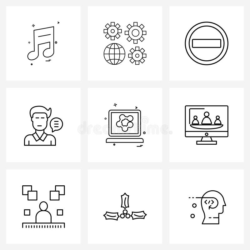 Set of 9 Simple Line Icons of Computer, Talking, Virus, Talk, Chat ...