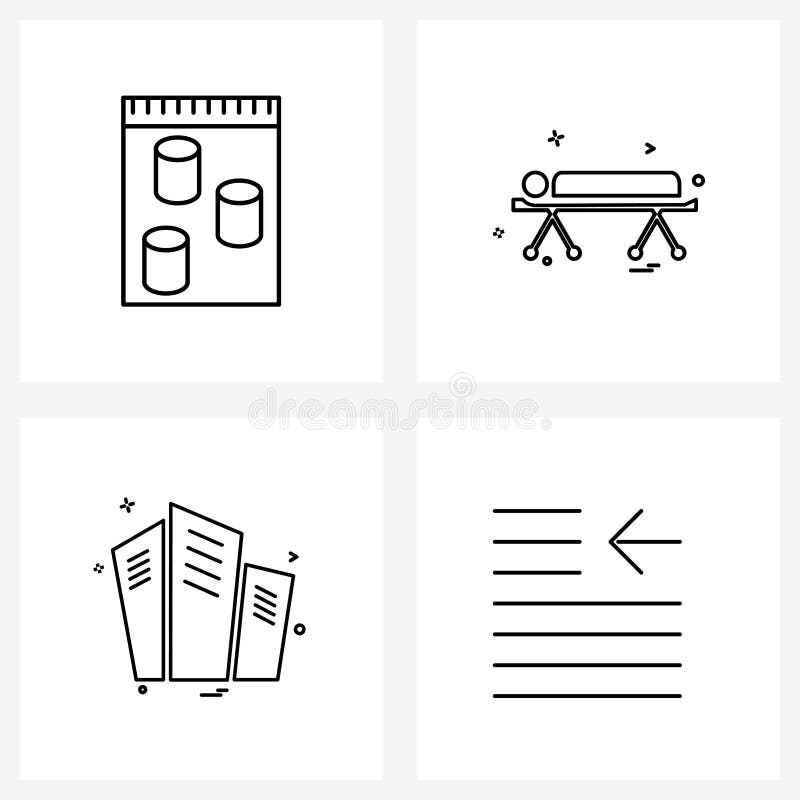 Set of 4 Simple Line Icons of Document, Building, Scale, Patient, Home ...
